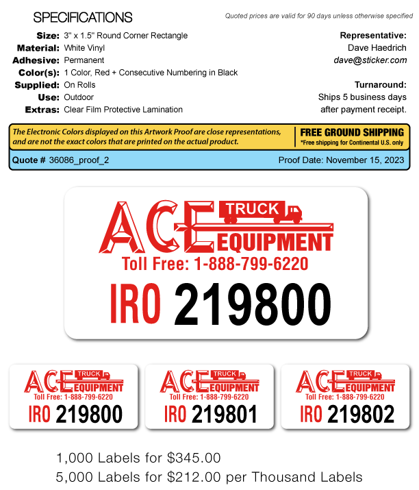 Custom Printed Labels for Job # 36086 by Sticker.com