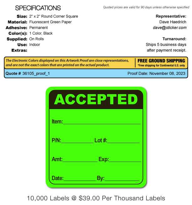 Custom Printed Labels for Job # 36105 by Sticker.com