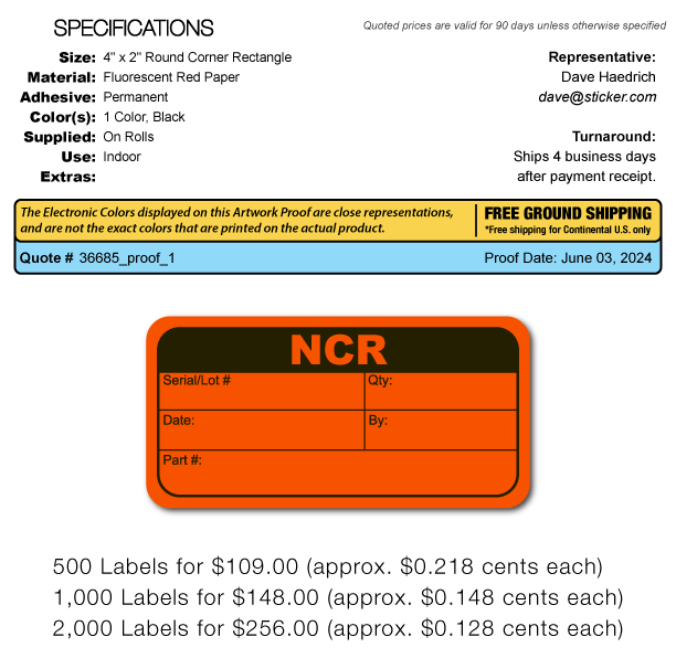 Custom Printed Labels for Job # 36685 by Sticker.com