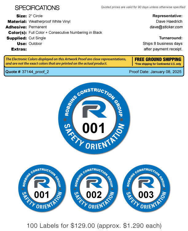 Custom Printed Labels for Job # 37144 by Sticker.com